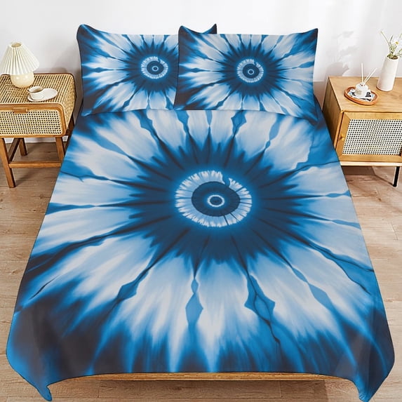 Blue Spiral Tie-dye Pattern Bedding Set Couple Bedclothes Pillowcase ...
