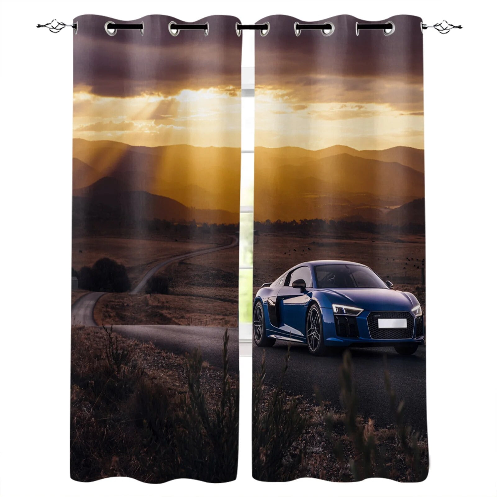 Blue Sports Car Window Curtains Living Room Bathroom Outdoor Indoor ...