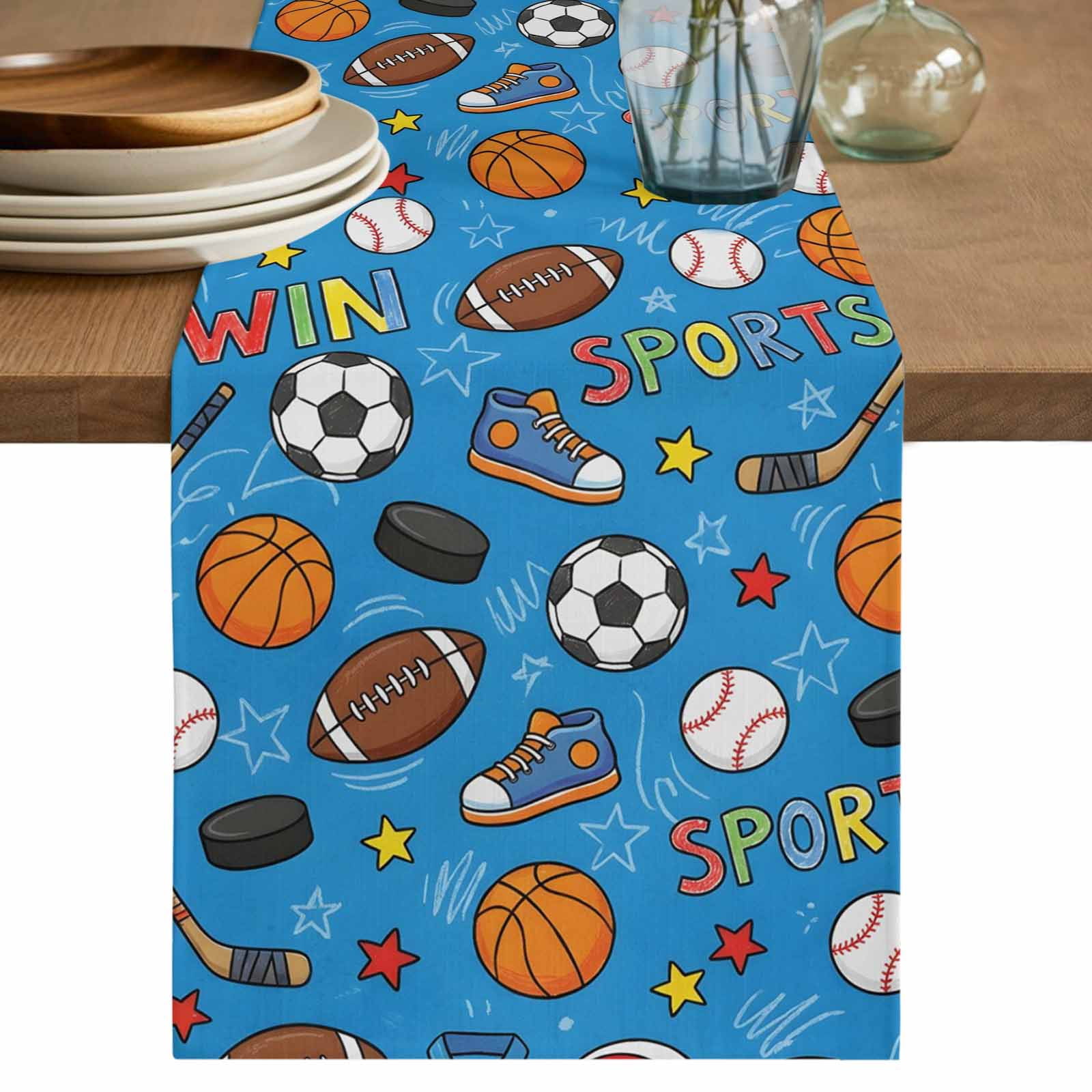 Blue Sports Table Runner 72 Inches, Football Basketball Rugby Baseball ...