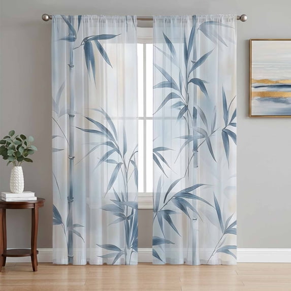 Blue Spring Botanical Sheer Curtains 72 Inch Length 2 Panels Set ...