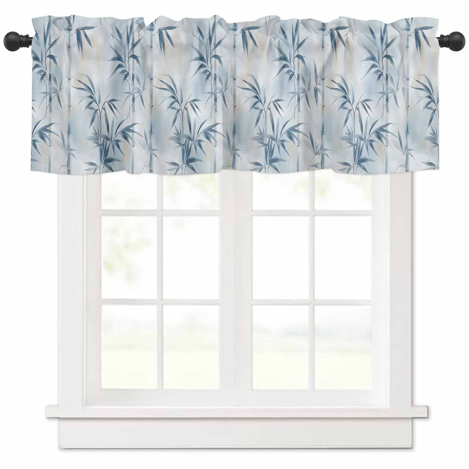 Blue Spring Botanical Valances for Windows Farmhouse Kitchen Curtains ...