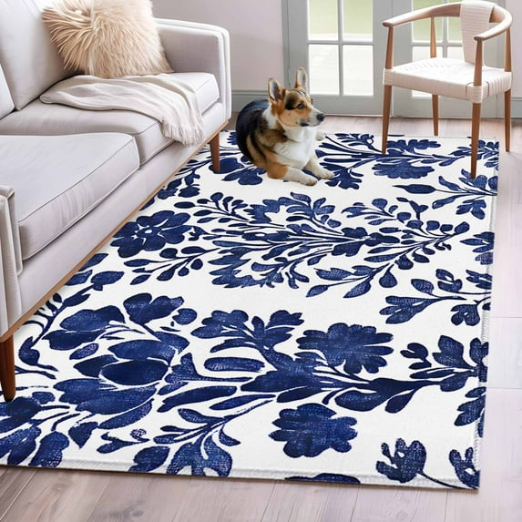 Blue Spring Floral Area Rug 3x5 FT, Non Slip Entryway Bedside Carpet ...