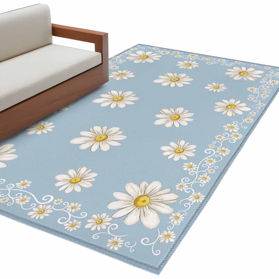 Blue Spring Floral Area Rug 4x6 Washable Rug Non Slip Daisy Flowers ...