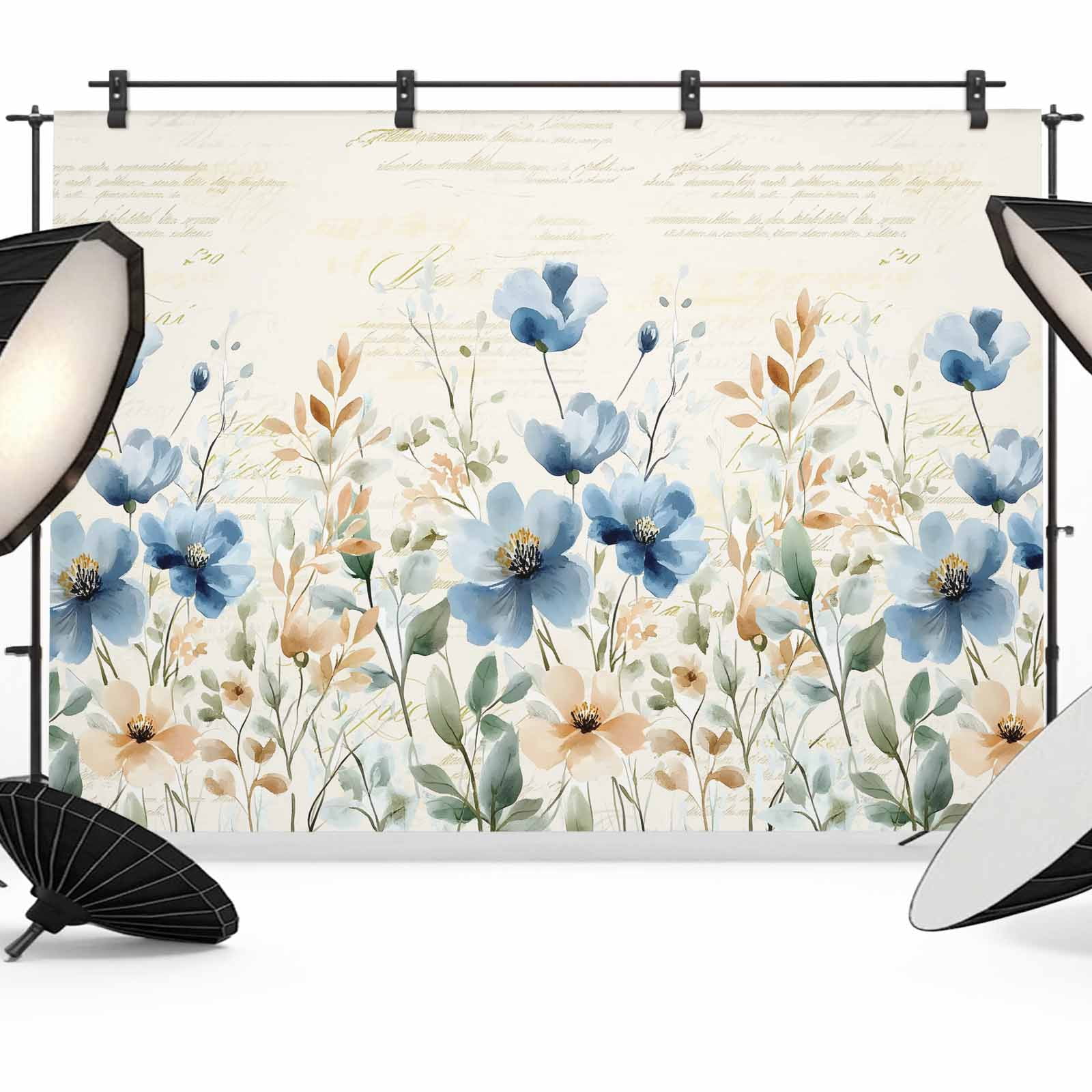 Blue Spring Floral Backdrop for Photography, Fabric Photo Background ...