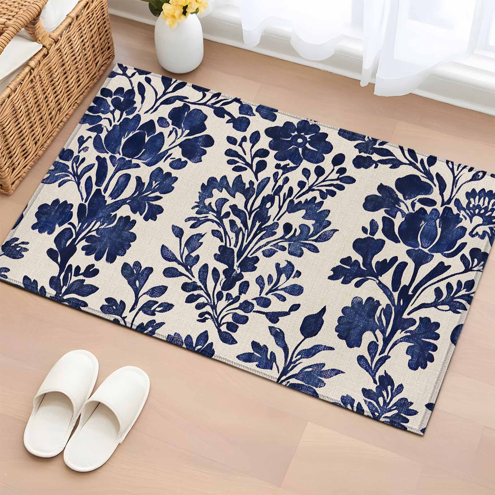 Blue Spring Floral Bathroom Rug Washable 2x3 Entryway Rug Non Slip ...