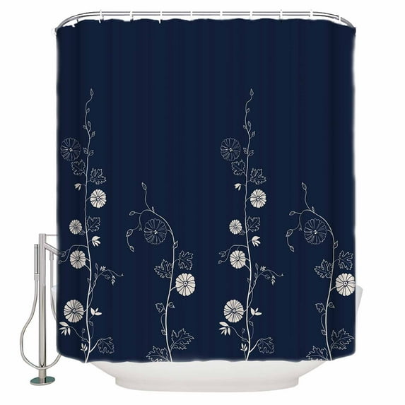 Blue Spring Floral Bathroom Shower Curtains with 12 Hooks Polyester ...