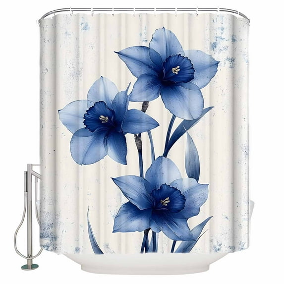 Blue Spring Floral Bathroom Shower Curtains with 12 Hooks Polyester ...