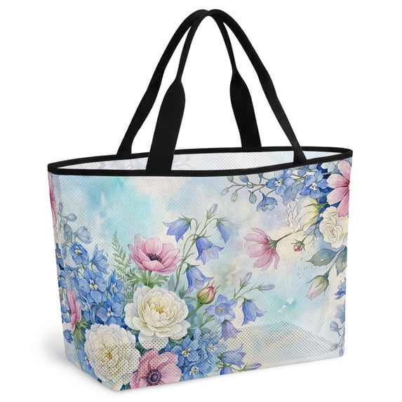 Blue Spring Floral Beach Bag for Women, Large Breathable Mesh Beach ...