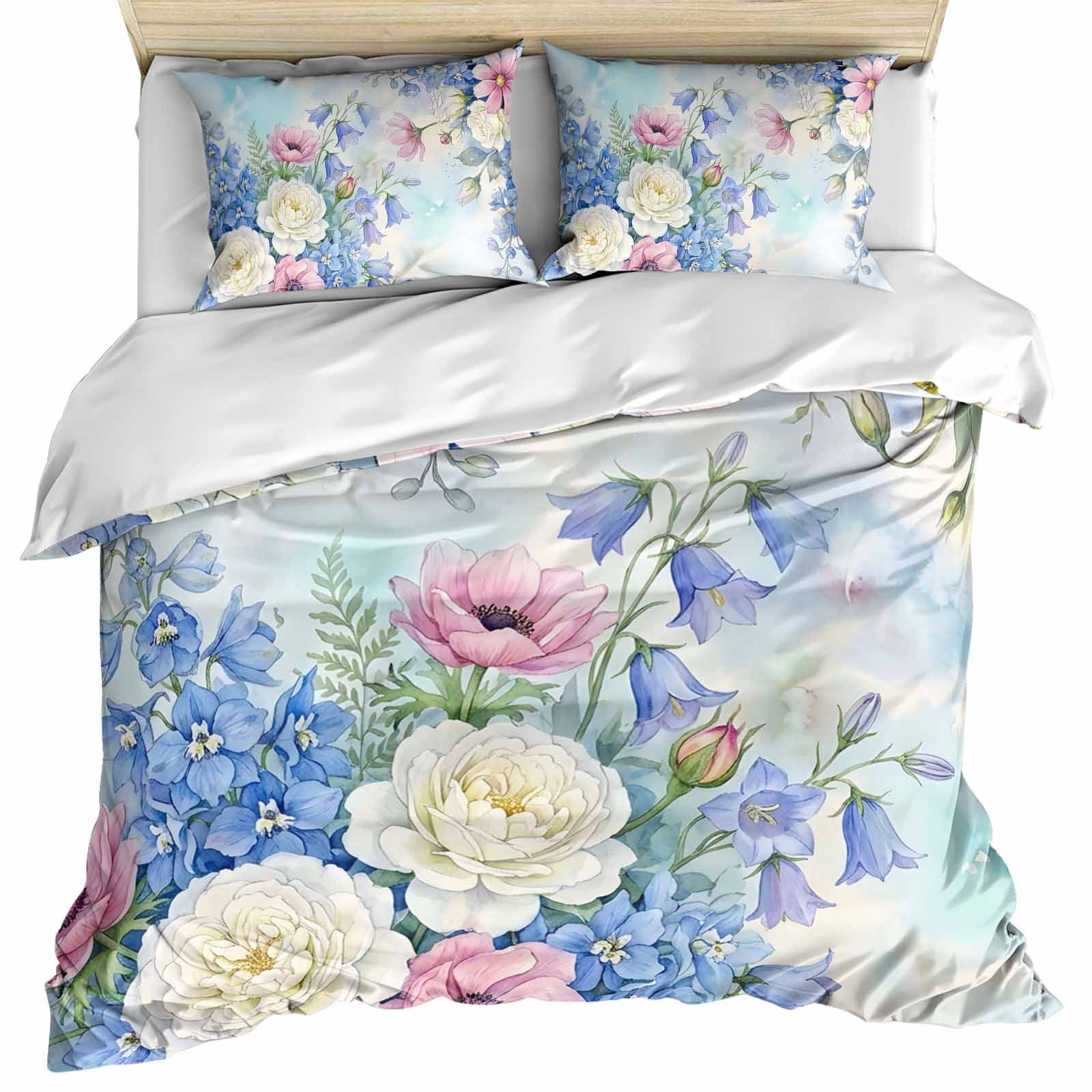 Blue Spring Floral Bedding 3 Piece Duvet Cover Set California King ...