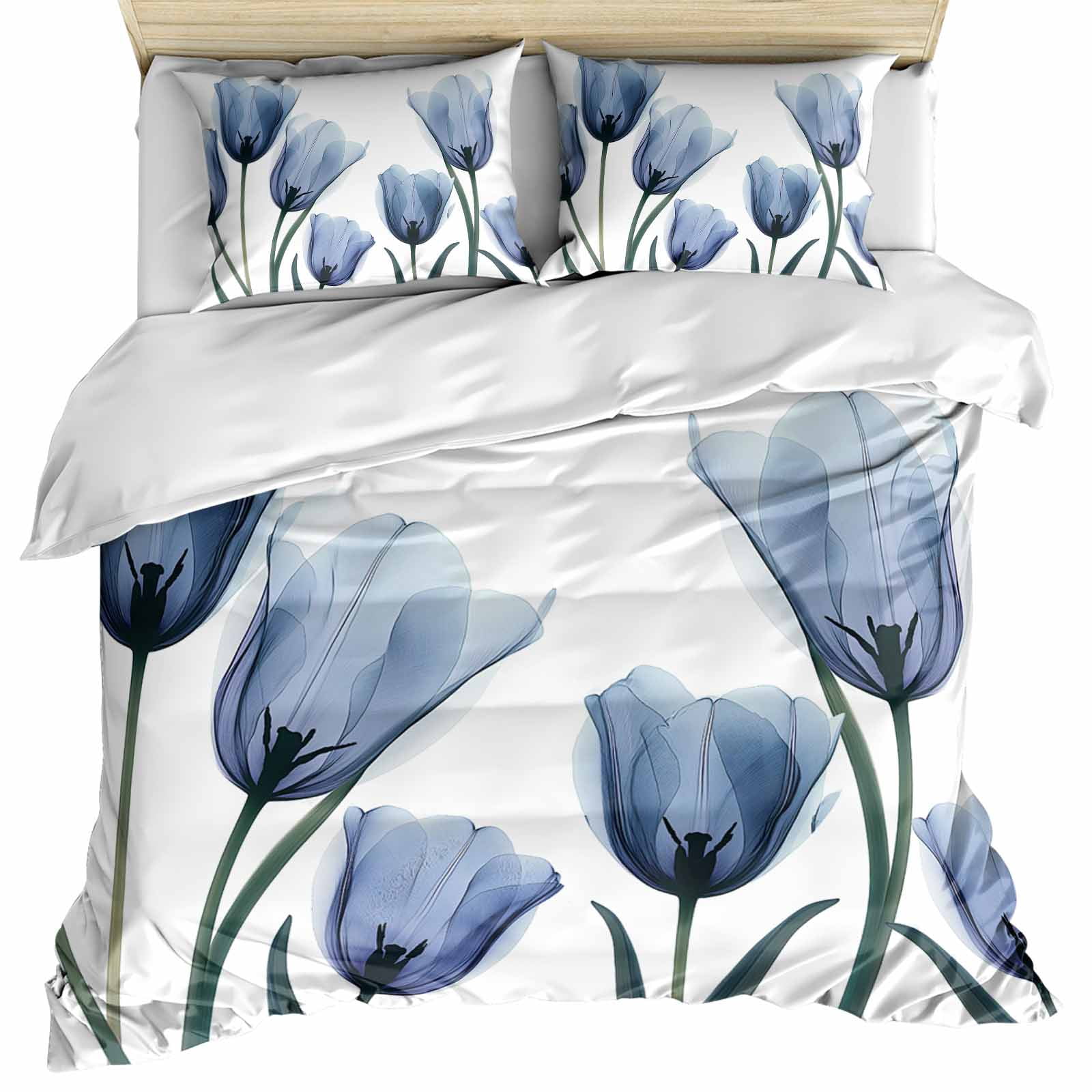 Blue Spring Floral Bedding 3 Piece Duvet Cover Set Full Size, Tulip ...