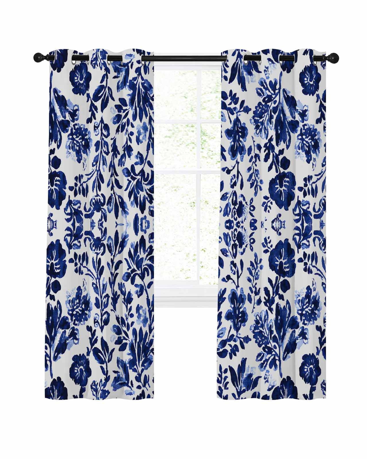 Blue Spring Floral Blackout Curtain 45 Inch Length 2 Panels Set, Summer Flowers Farmhouse ...