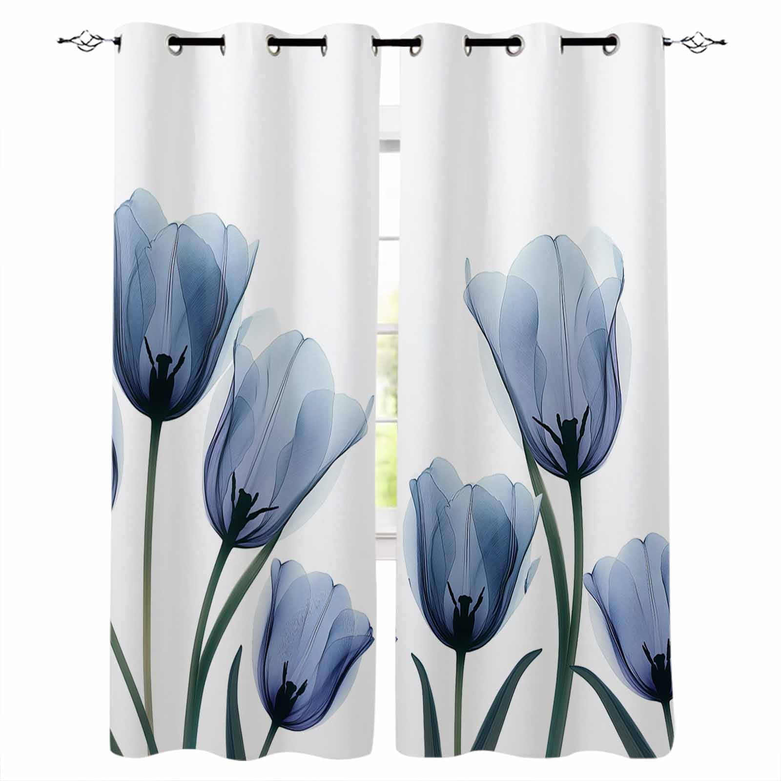 Blue Spring Floral Blackout Curtains 39 Inches Long, Tulip Blooming ...
