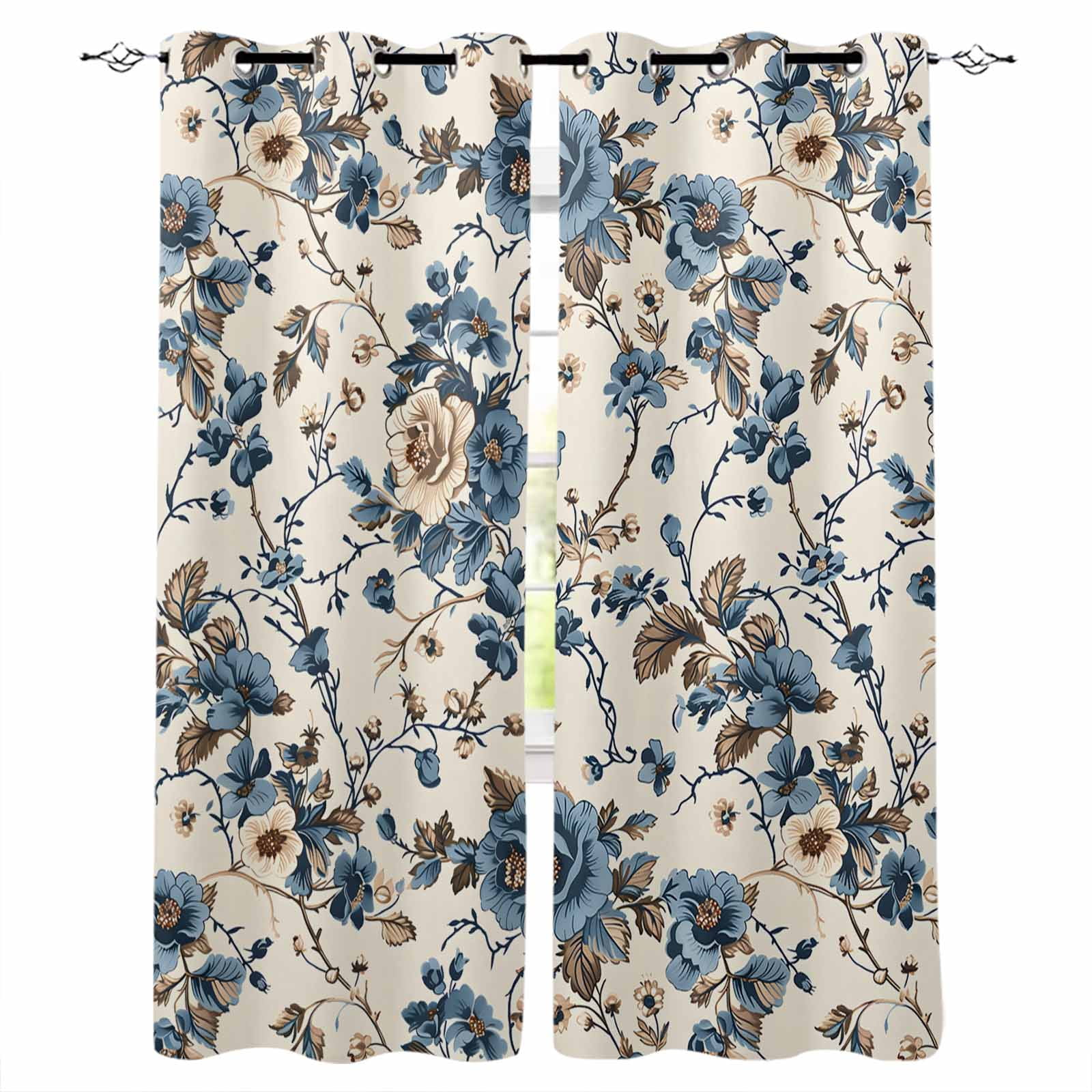 Blue Spring Floral Blackout Curtains 54 Inches Long for Bedroom ...