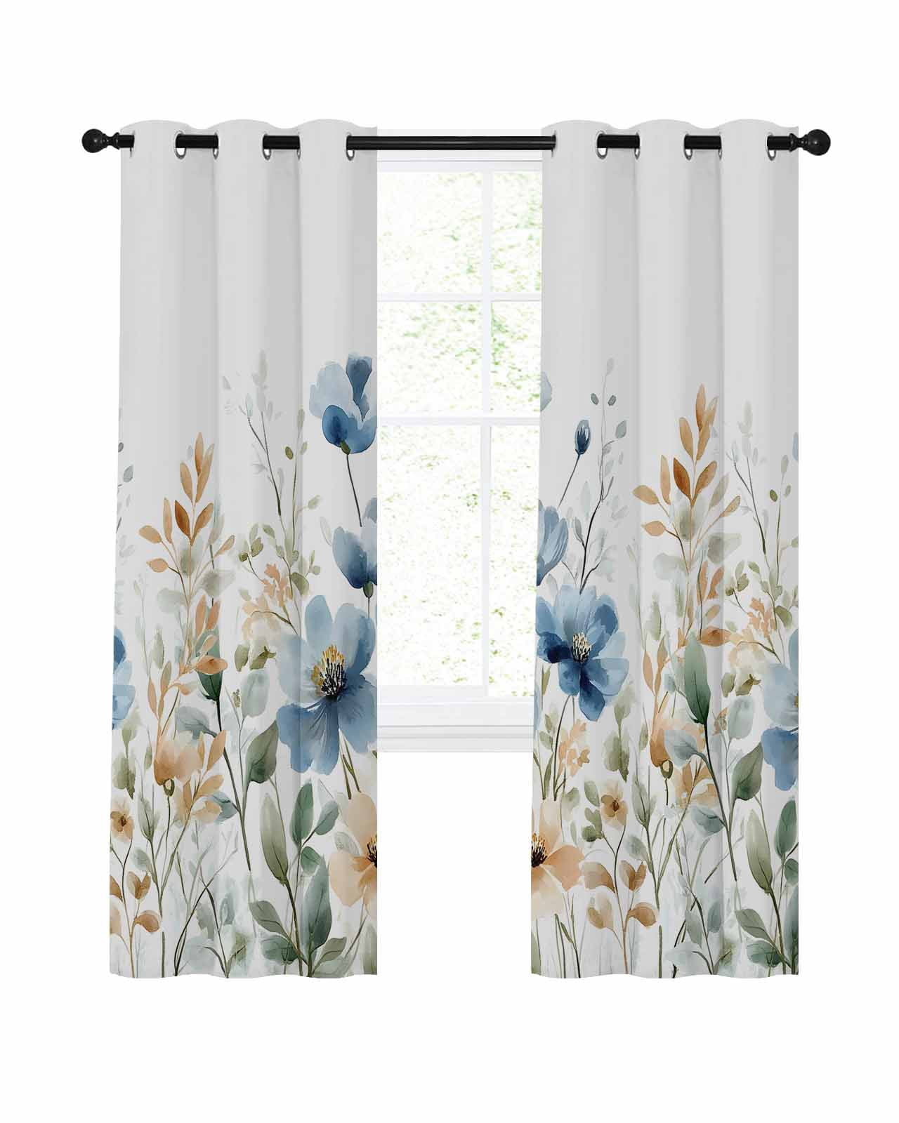 Blue Spring Floral Blackout Curtains 84 Inches Long for Bedroom ...