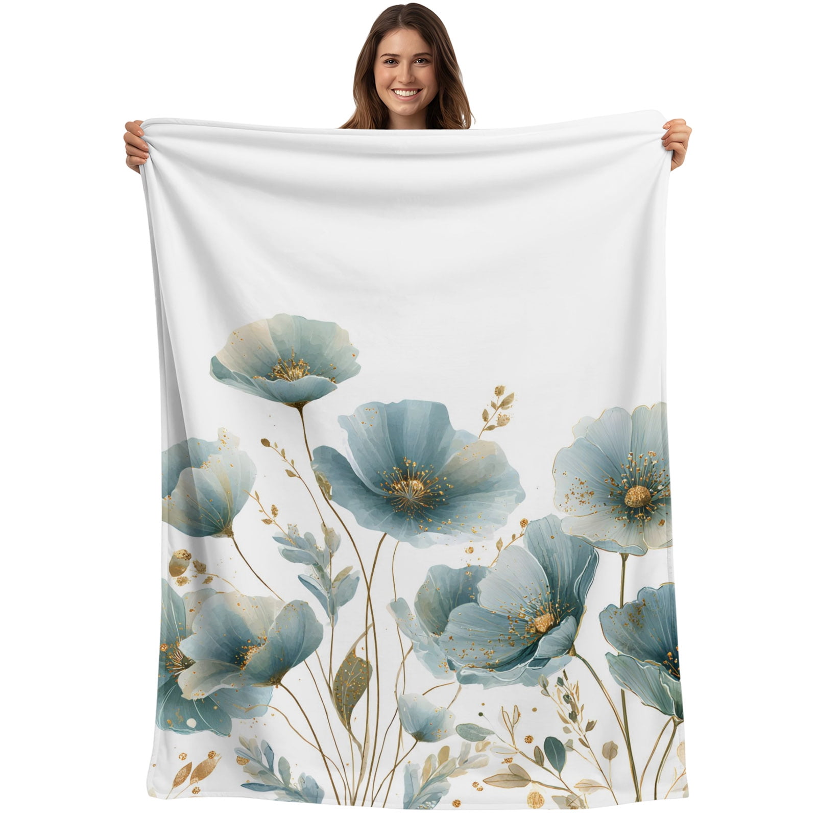 Blue Spring Floral Blanket Soft Cozy Warm Throw Blanket for Couch ...