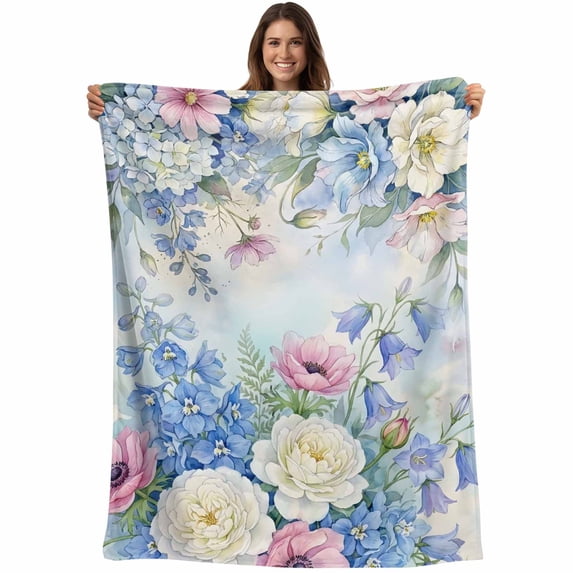 Blue Spring Floral Blanket Soft Cozy Warm Throw Blanket for Couch ...