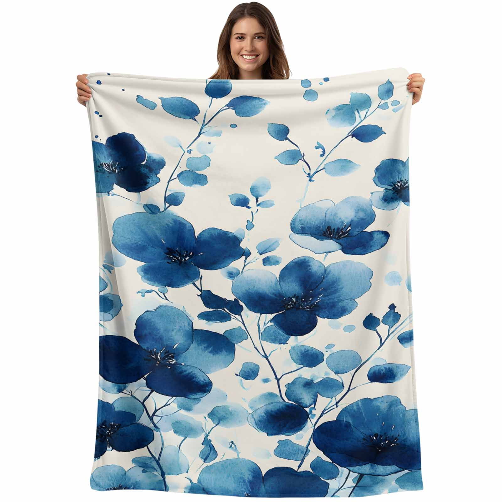Blue Spring Floral Blanket Soft Cozy Warm Twin Blanket for Bed, Plush ...