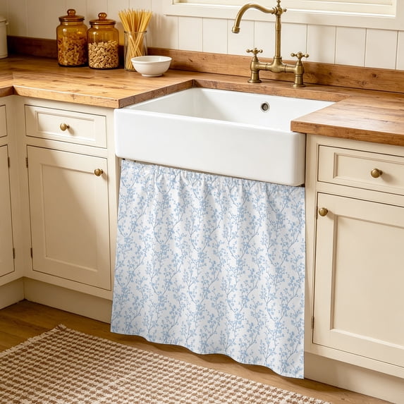 Blue Spring Floral Cabinet Curtains 35"W x 35"L, Summer Botanical ...