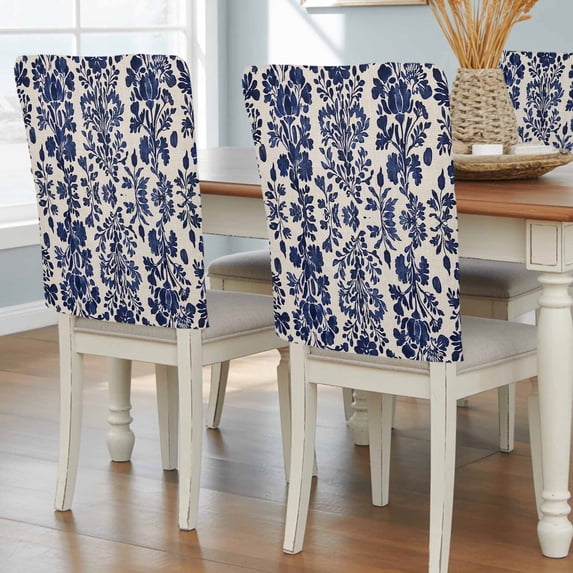 Blue Spring Floral Chair Back Covers, Summer Botanical Farmhouse Rustic ...