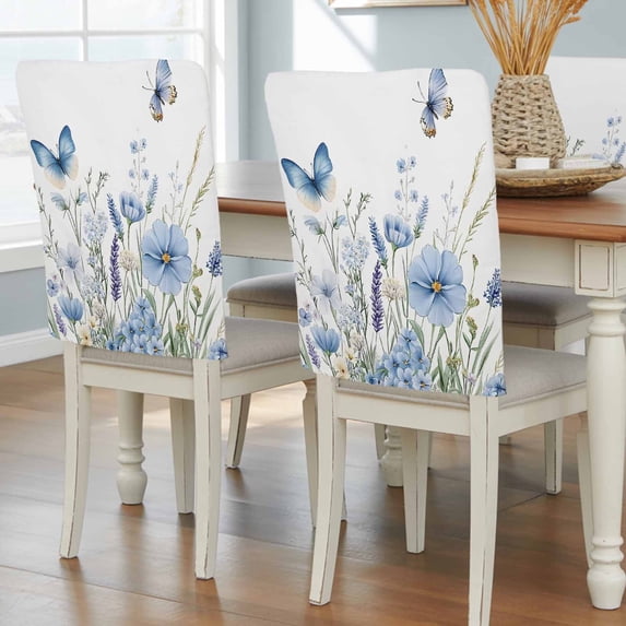 Blue Spring Floral Chair Back Covers, Summer Elegant Butterfly ...