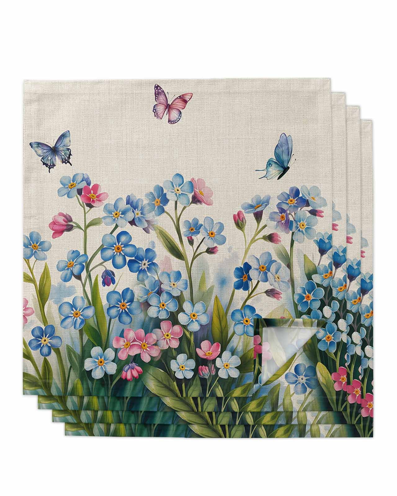 Blue Spring Floral Cloth Napkins Set of 4 Reusable Dinner Napkins, Pink ...