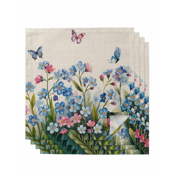 Blue Spring Floral Cloth Napkins Set of 4 Reusable Dinner Napkins, Pink ...