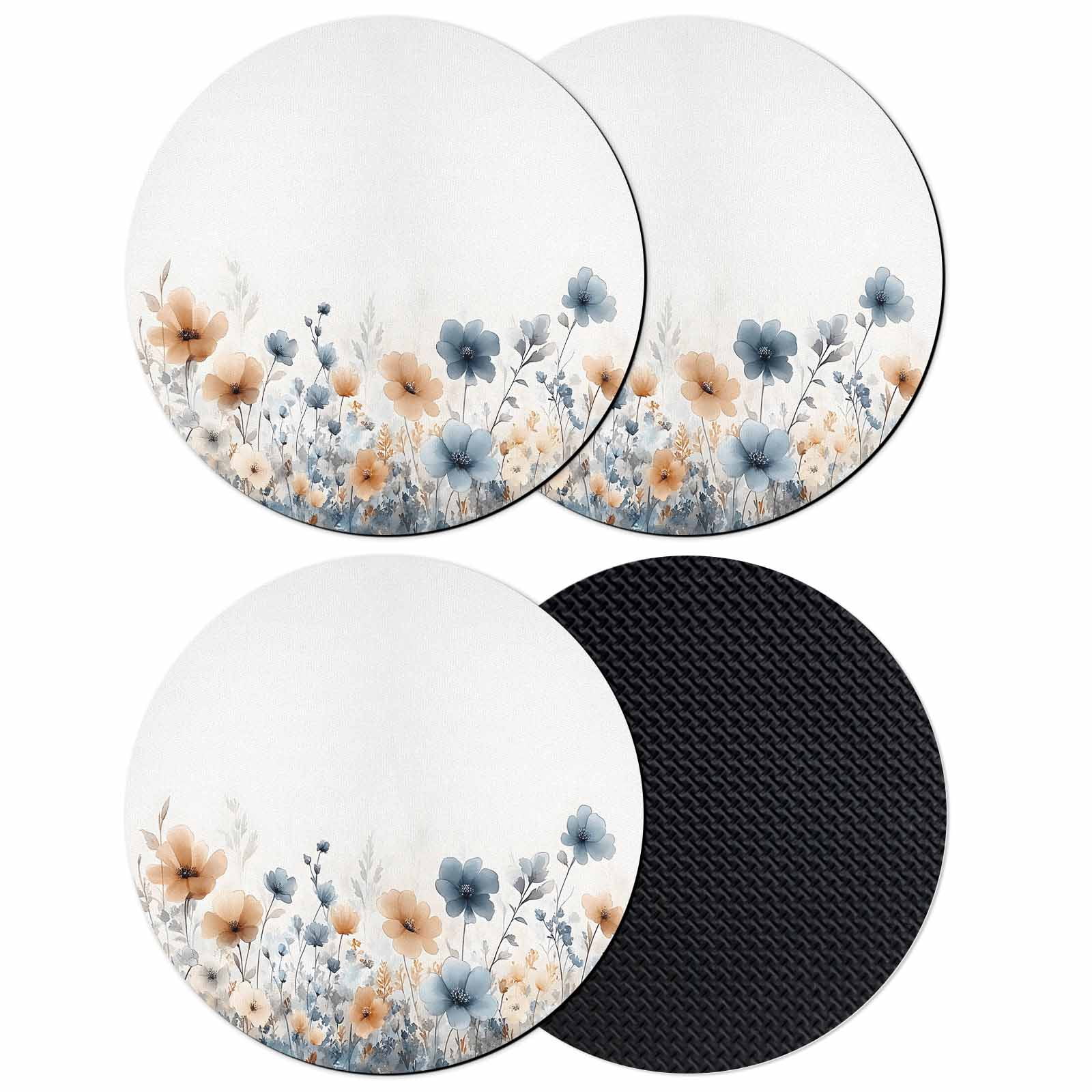 Blue Spring Floral Coasters Set of 4, Orange Summer Botanical ...
