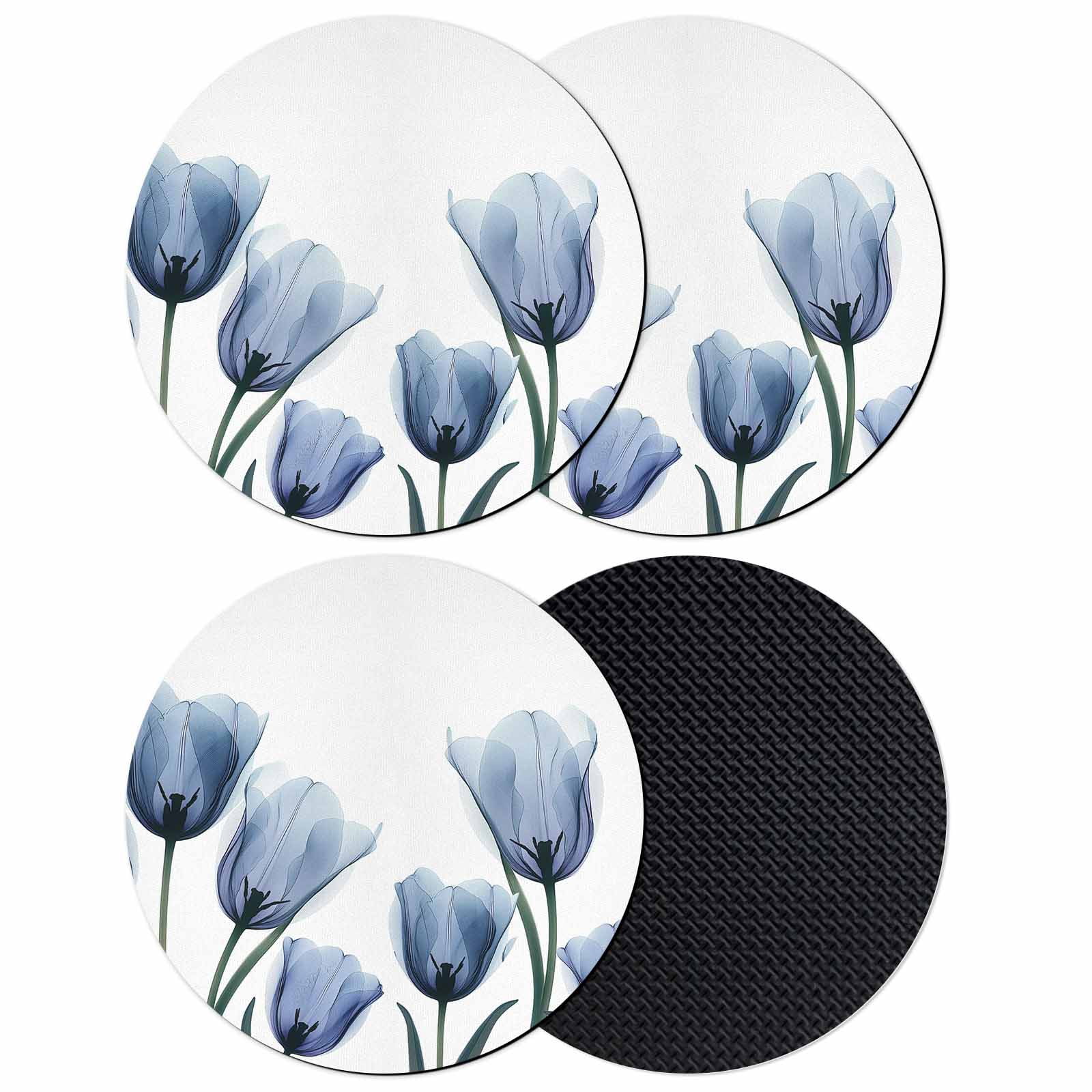 Blue Spring Floral Coasters Set of 4, Tulip Blooming Summer Botanical ...