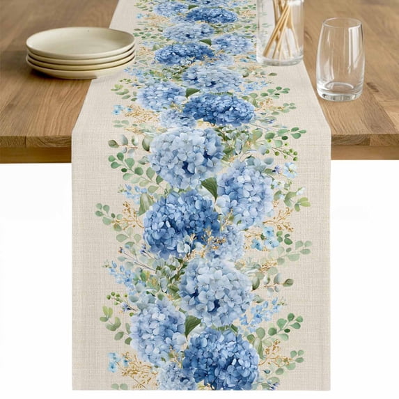 Blue Spring Floral Cotton Linen Rectangle Table Runners 13"x120 ...