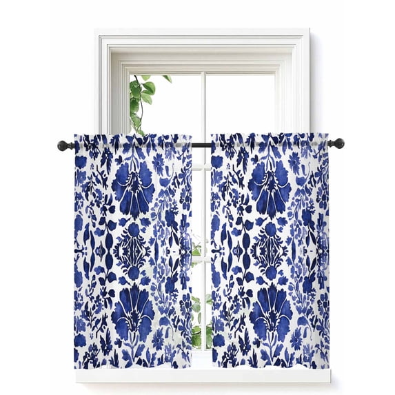 Blue Spring Floral Curtains 45 Inch Length, Sheer Curtains for Bedroom ...