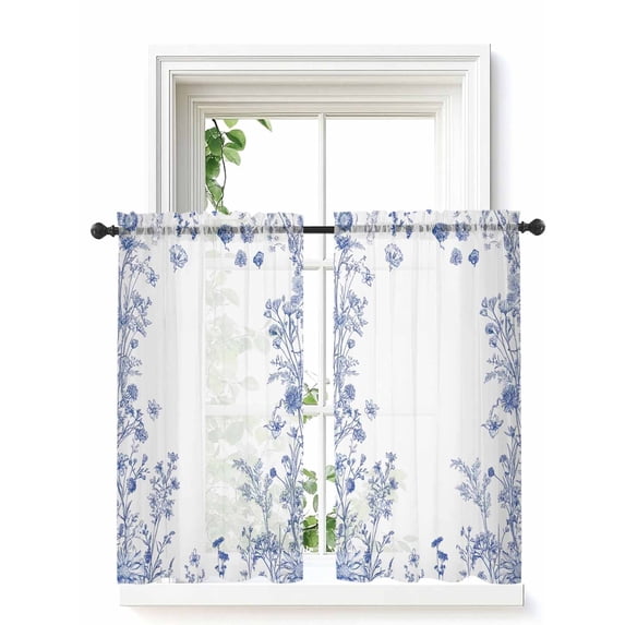 Blue Spring Floral Curtains 45 Inch Length, Sheer Curtains for Bedroom ...