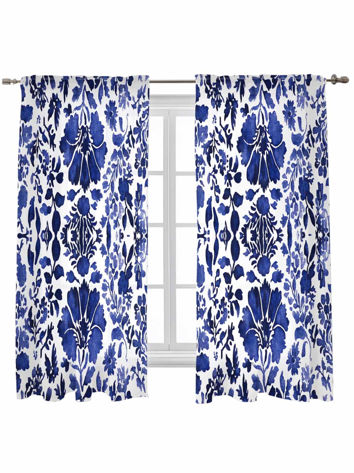 Blue Spring Floral Curtains 63 Inch Length, Sheer Curtains for Bedroom ...