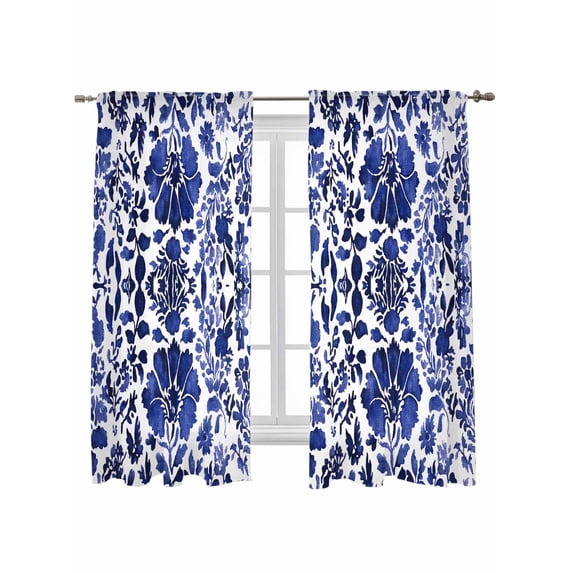 Blue Spring Floral Curtains 63 Inch Length, Sheer Curtains for Bedroom ...