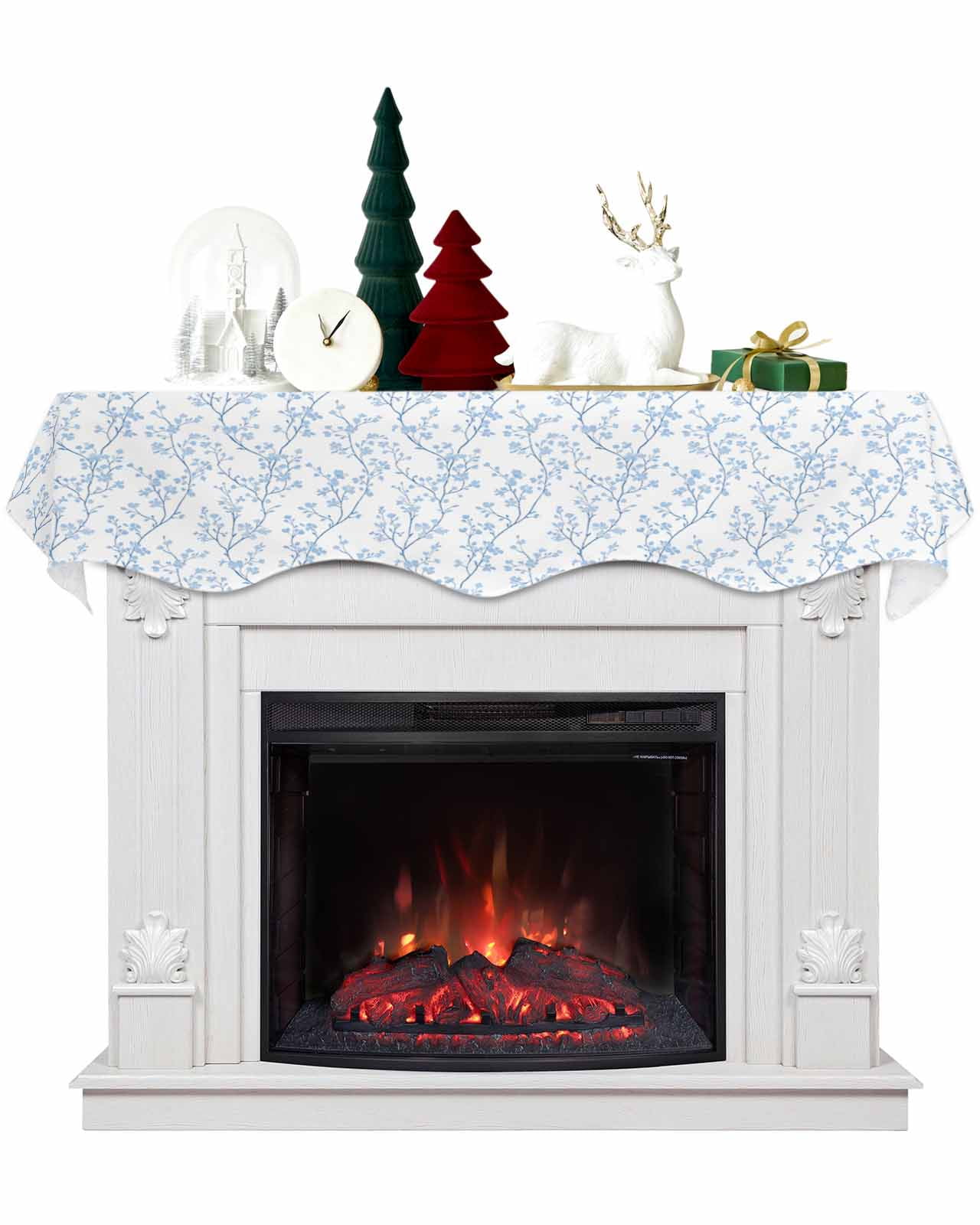 Blue Spring Floral Fireplace Mantel Scarf Table Runner, Summer ...