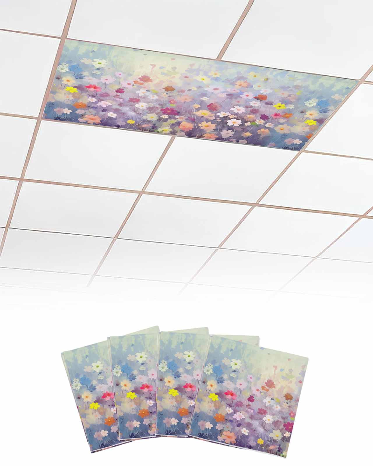 Blue Spring Floral Fluorescent Light Covers for Ceiling Lights 4x2 feet ...