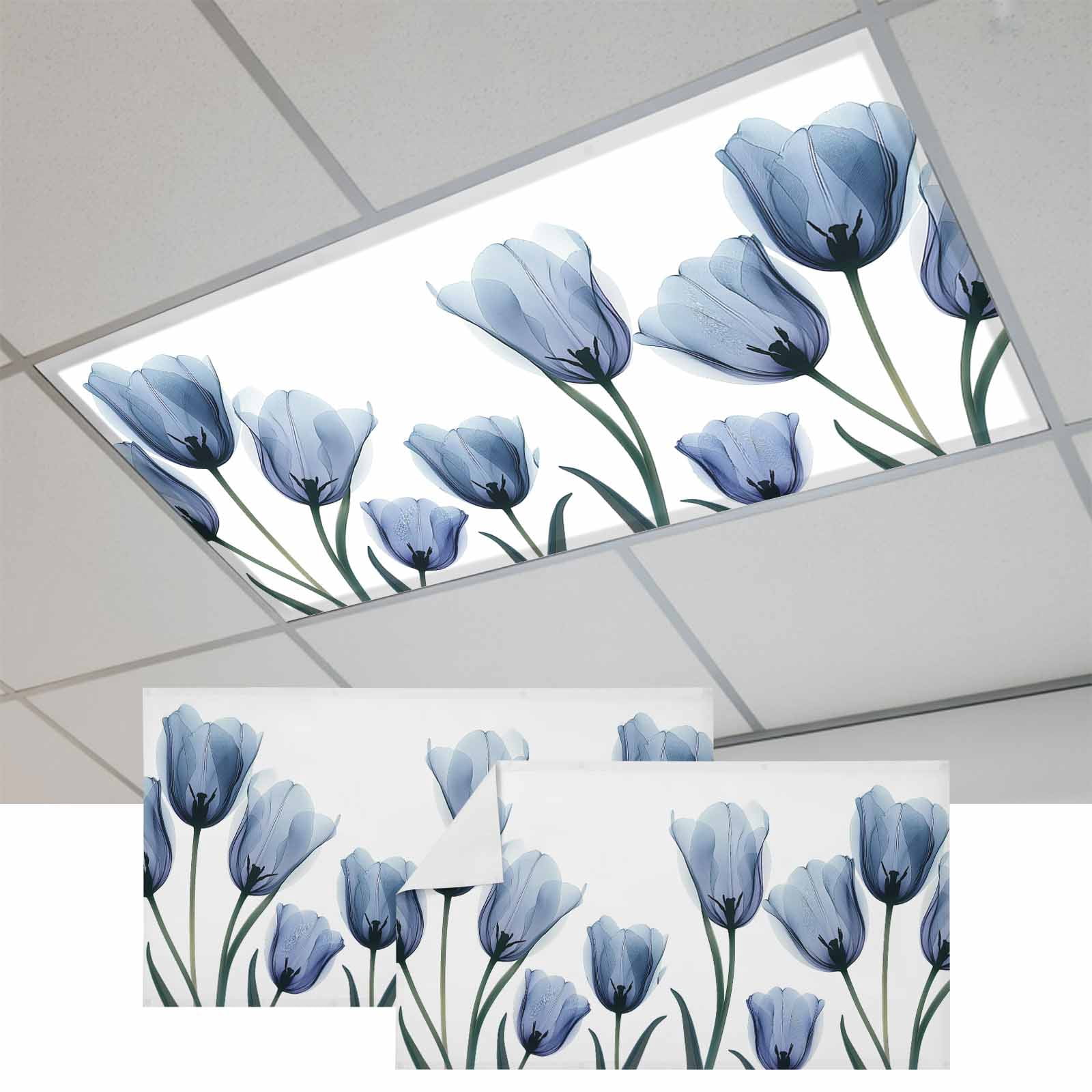 Blue Spring Floral Fluorescent Light Covers, Tulip Blooming Summer ...