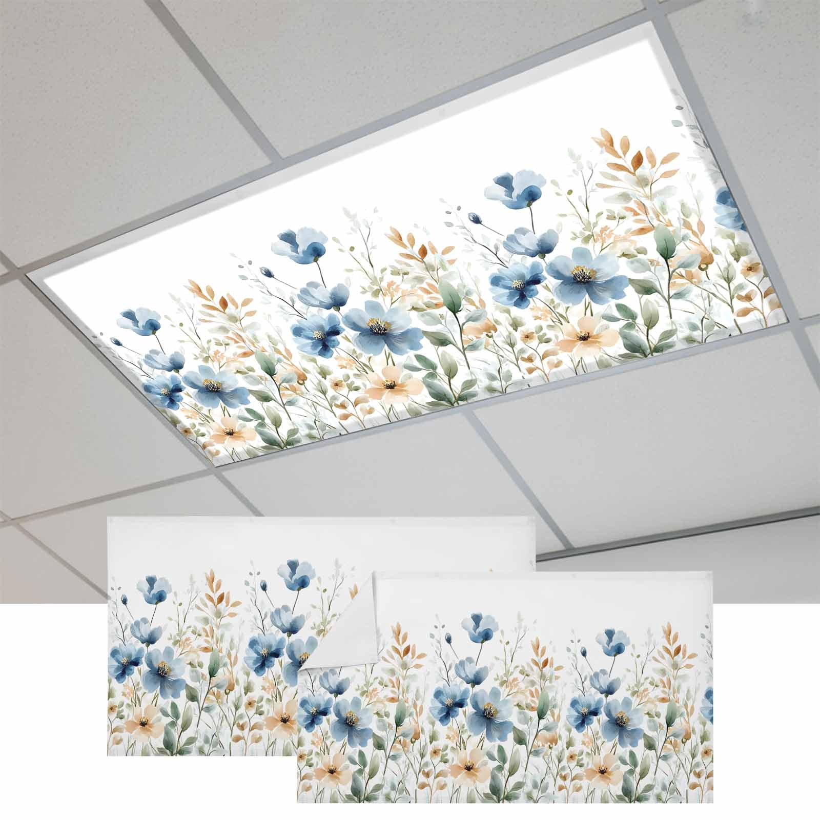 Blue Spring Floral Fluorescent Light Covers, Watercolor Blooming Summer ...