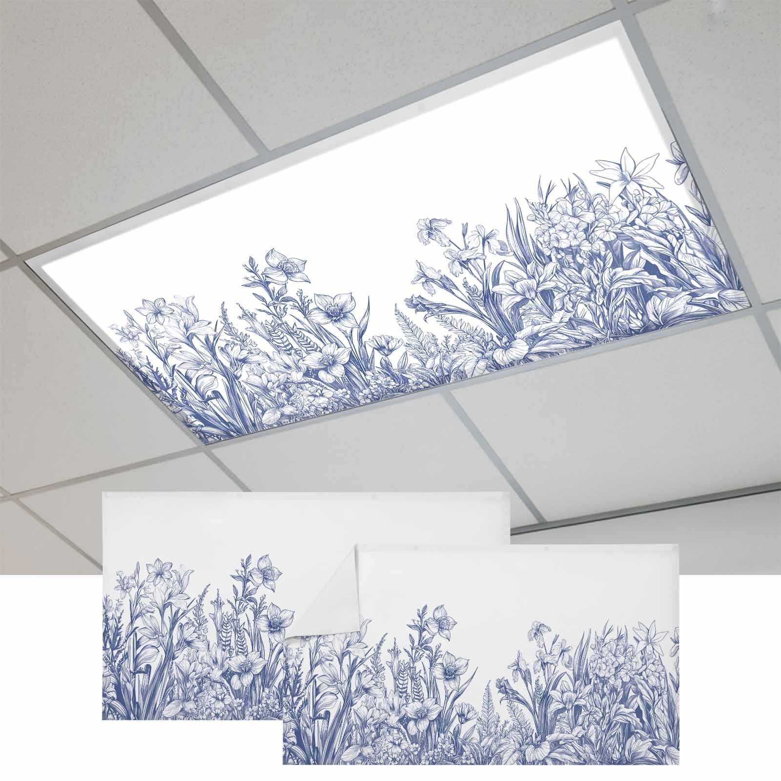Blue Spring Floral Fluorescent Light Covers, Watercolor Botanical ...