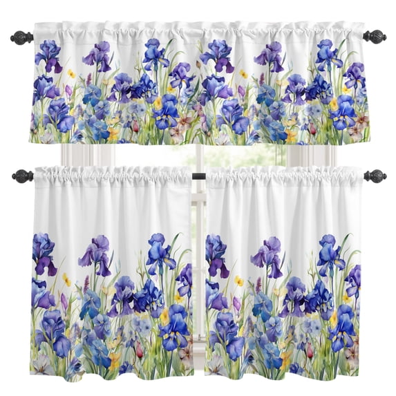 Blue Spring Floral Kitchen Curtains,Kitchen Curtains and Valances Set ...