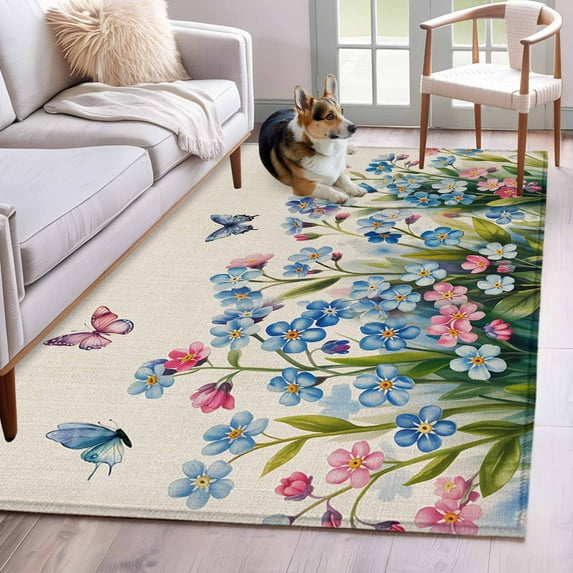 Blue Spring Floral Kitchen Runner Rug 2.7x5 Washable Runners for ...