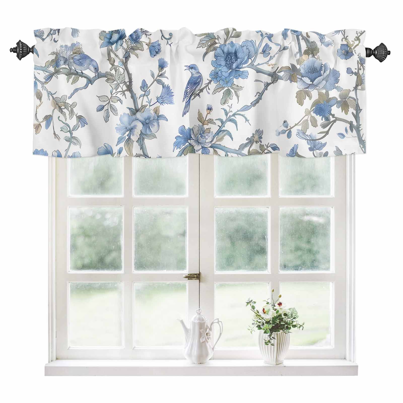 Blue Spring Floral Kitchen Valances for Windows 60x18 Inch Kitchen ...