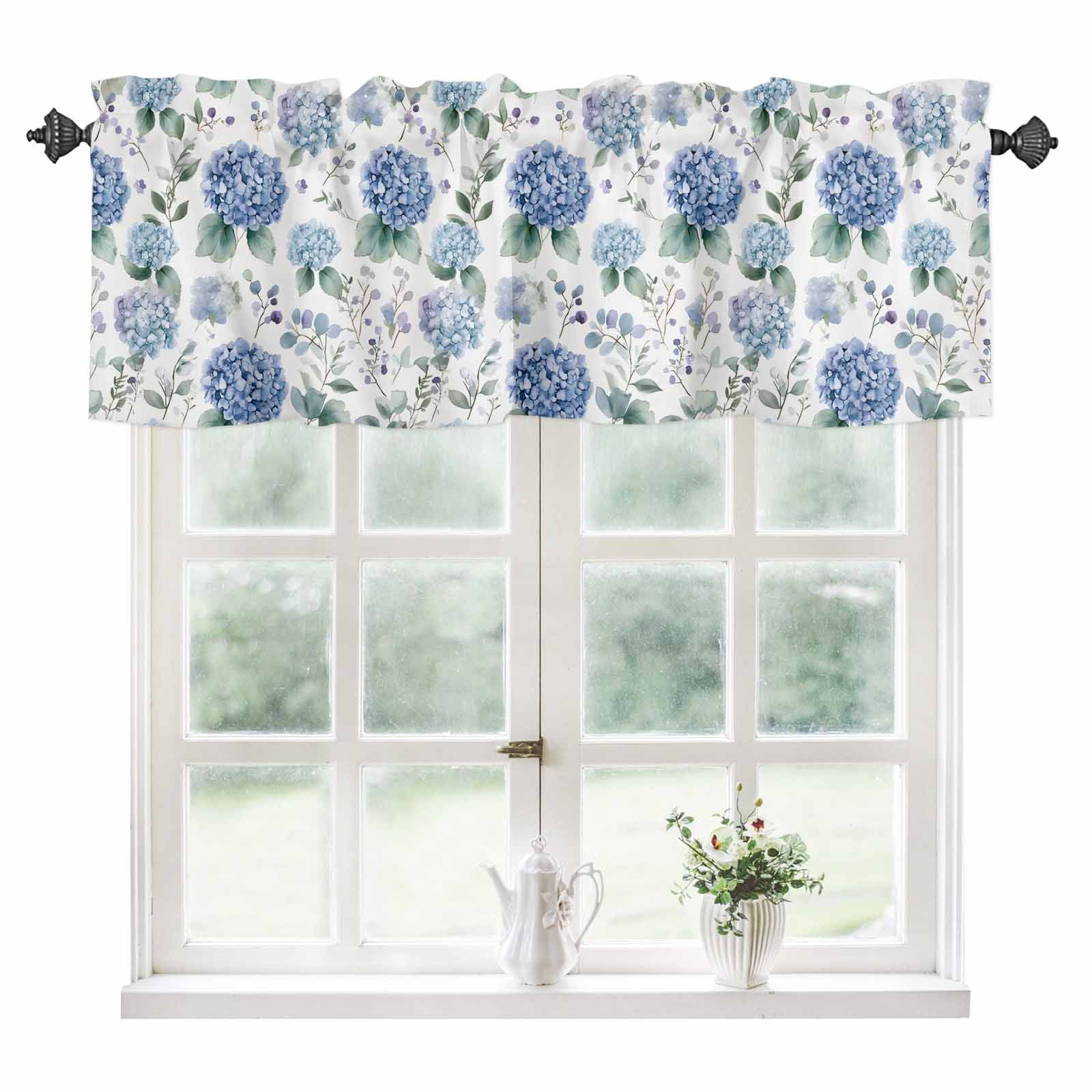 Blue Spring Floral Kitchen Valances for Windows 60x18 Inch Kitchen ...