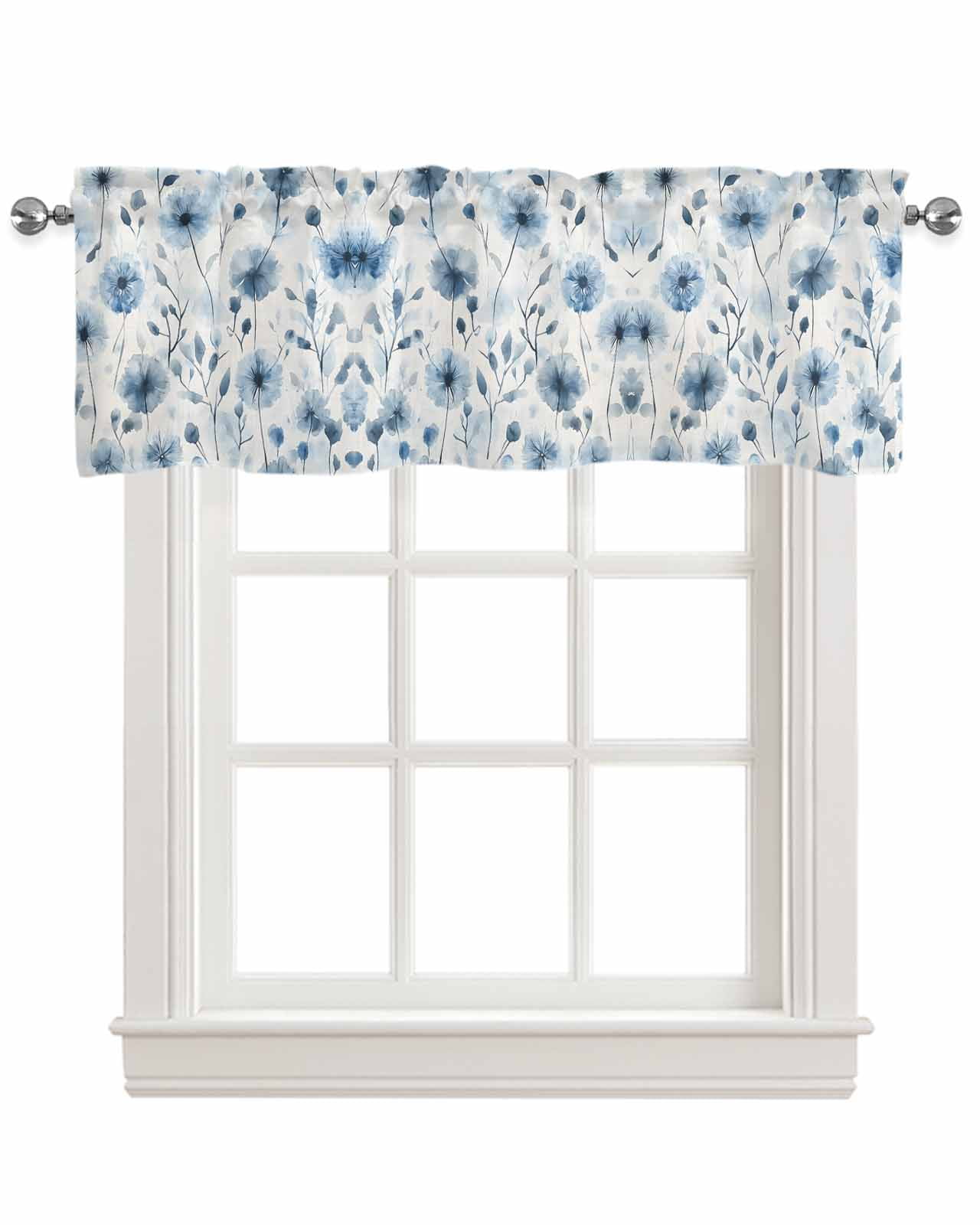 Blue Spring Floral Kitchen Valances for Windows Farmhouse Linen Window ...