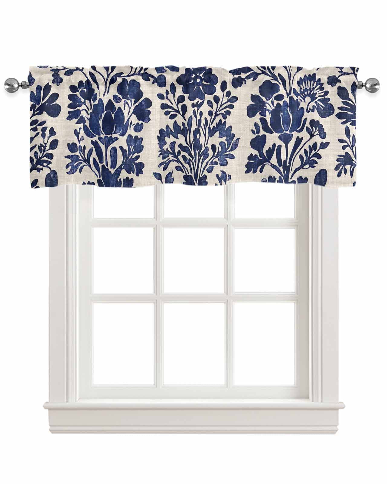 Blue Spring Floral Kitchen Valances for Windows Farmhouse Linen Window ...
