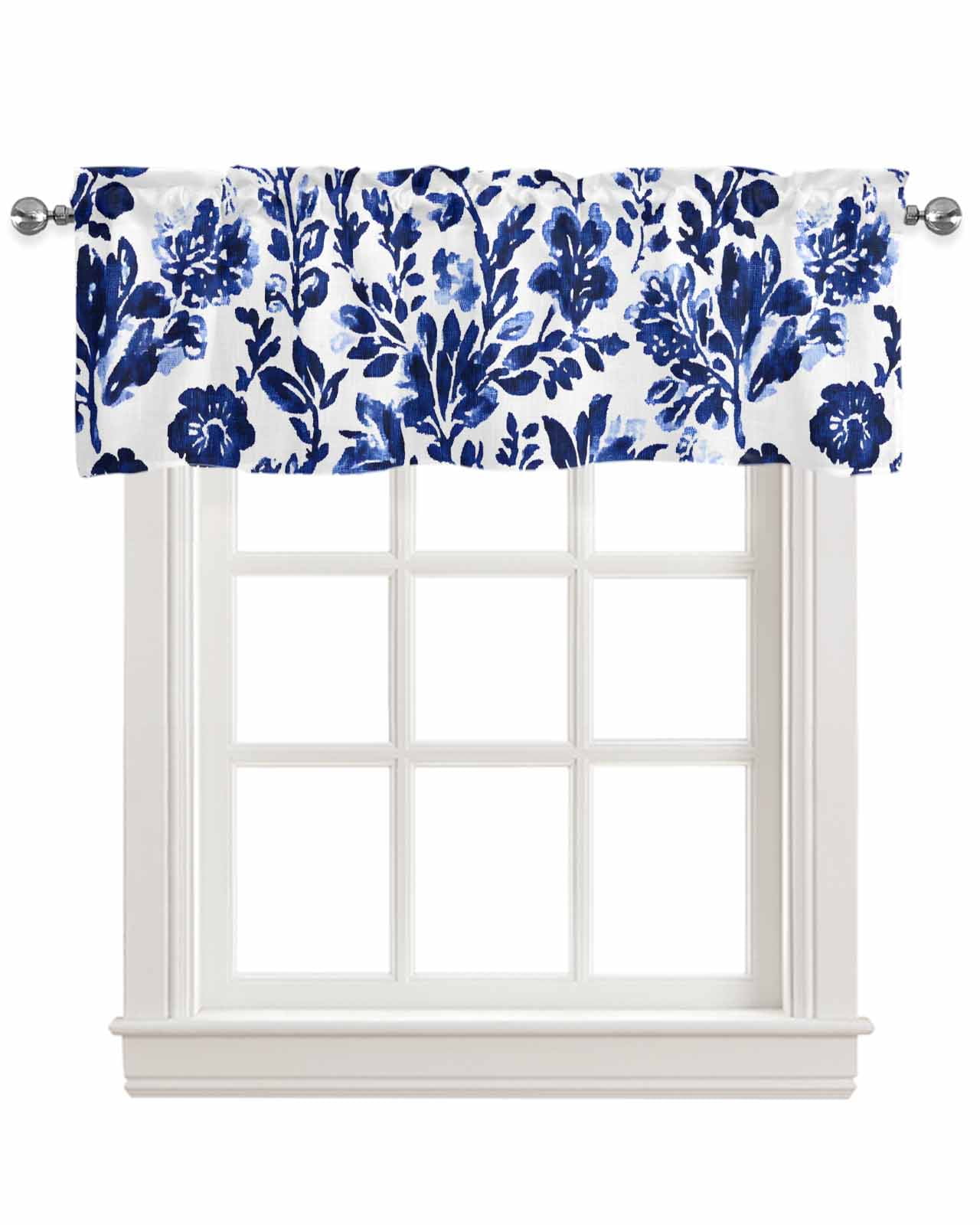 Blue Spring Floral Kitchen Valances for Windows Farmhouse Linen Window ...