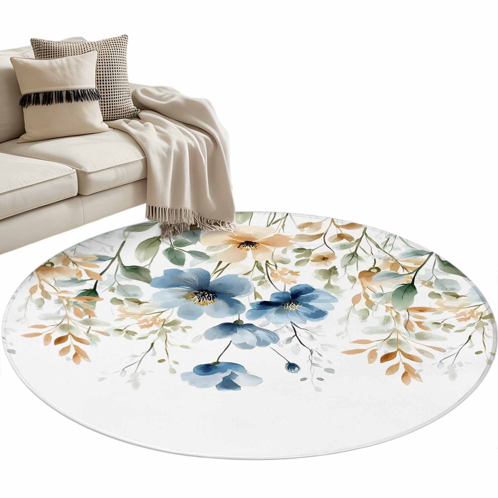 Blue Spring Floral Large Area Rugs for Bedroom Living Room, Soft Non ...
