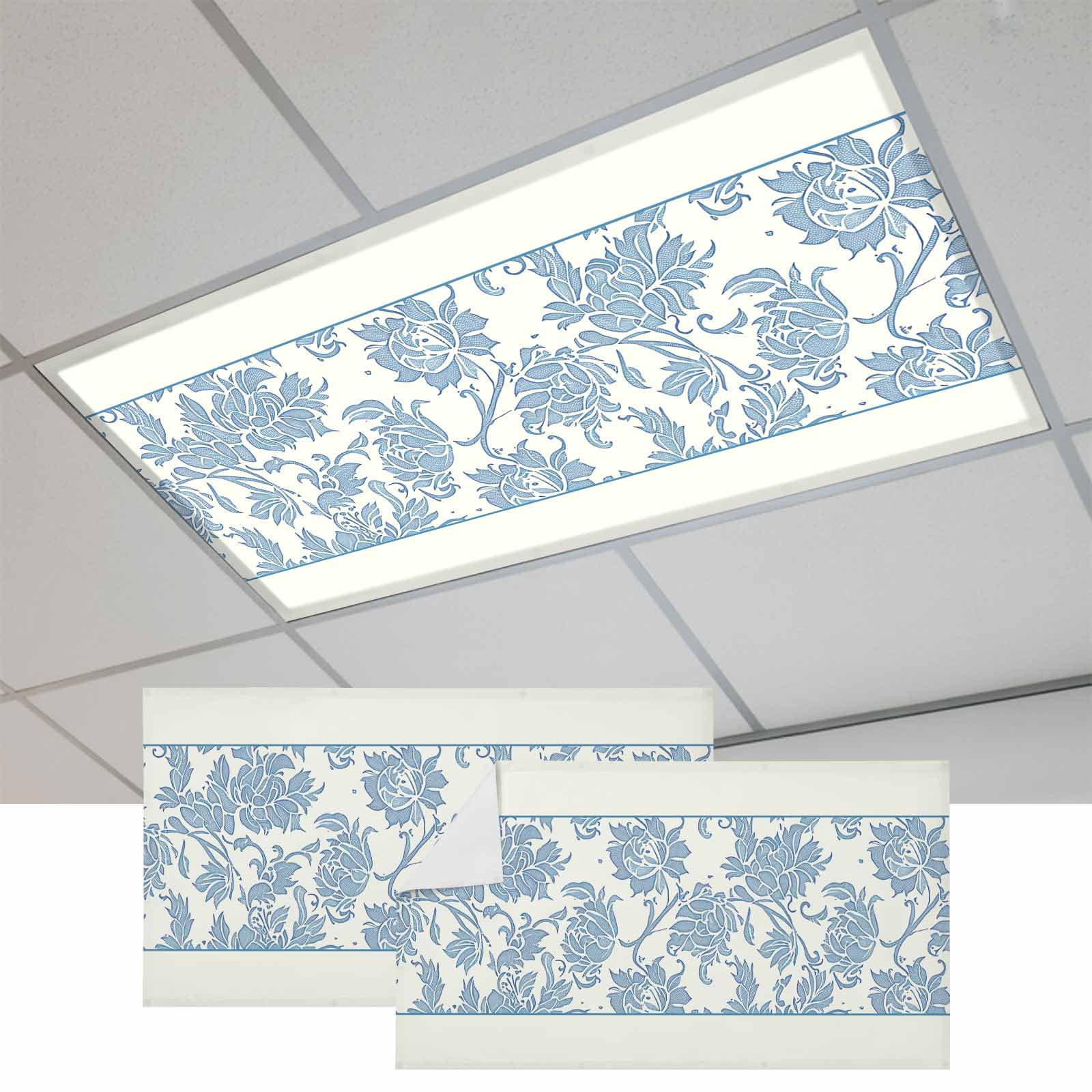 Blue Spring Floral Magnetic Fluorescent Light Covers for Ceiling Lights ...