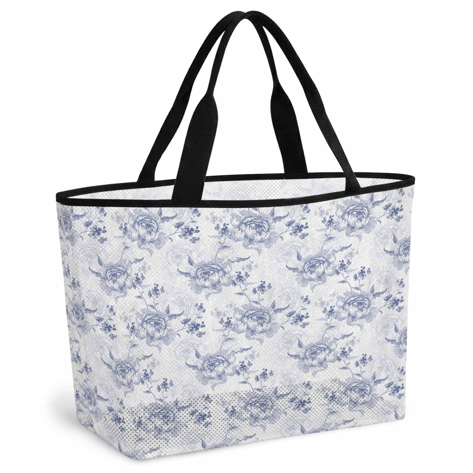 Blue Spring Floral Mesh Beach Bag for Women Men,Large Beach Tote ...