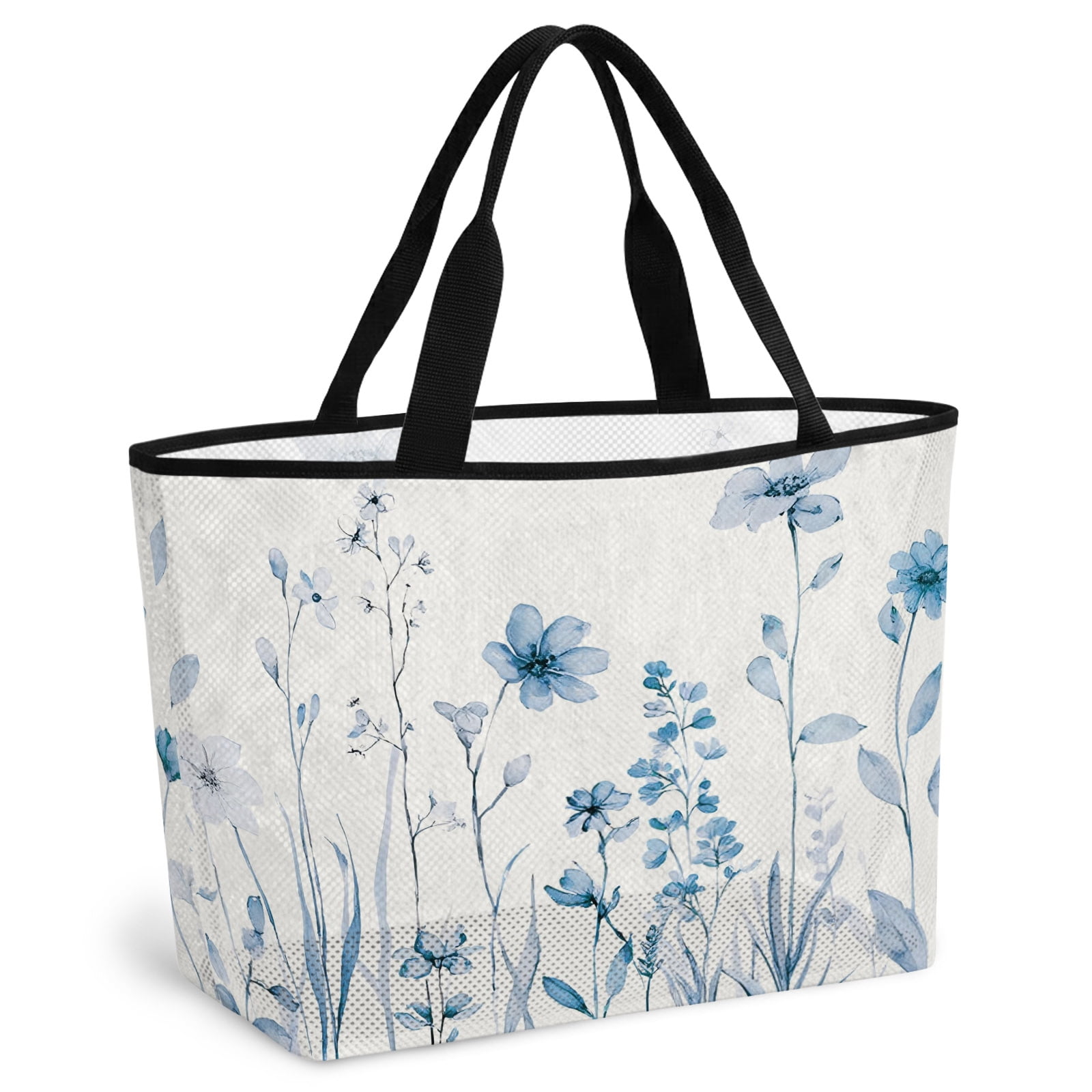 Blue Spring Floral Mesh Beach Bag for Women Men,Large Beach Tote ...
