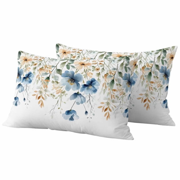 Blue Spring Floral Outdoor Pillow Covers 20"x12" Set of 2,Waterproof ...